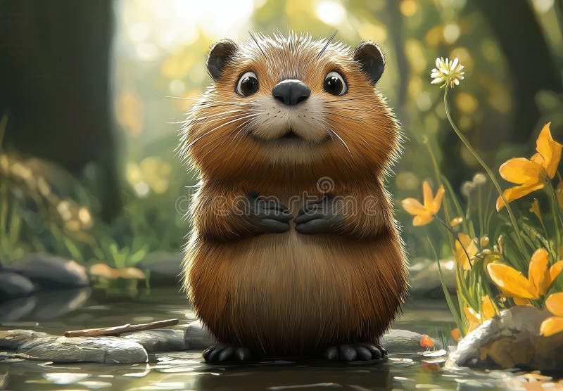 Cartoon Cute Beaver on a Blurred Background. Stock Photo - Image of ...