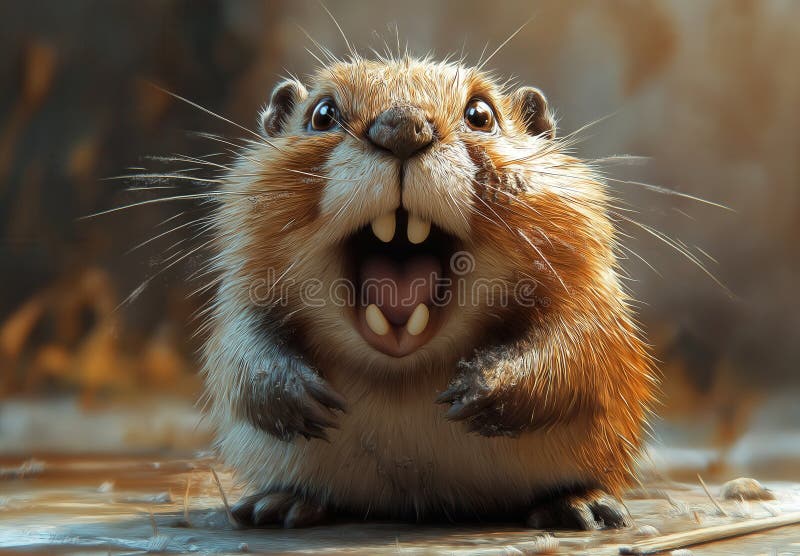 Cartoon Cute Beaver on a Blurred Background. Stock Image - Image of ...