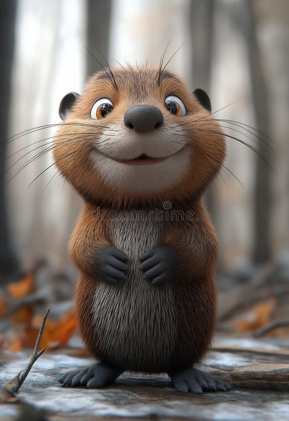 Cartoon Cute Beaver on a Blurred Background. Stock Photo - Image of ...