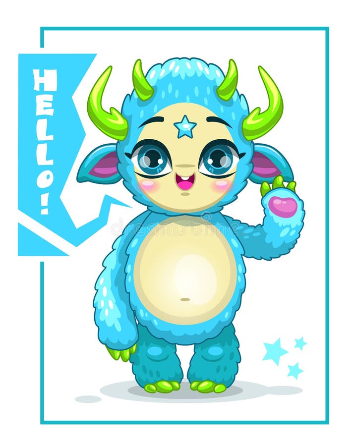 Cartoon cute blue monster stock vector. Illustration of greeting - 65993833