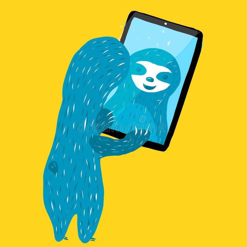 Cartoon Cute Blue Sloth Holding Stock Vector - Illustration of rest ...