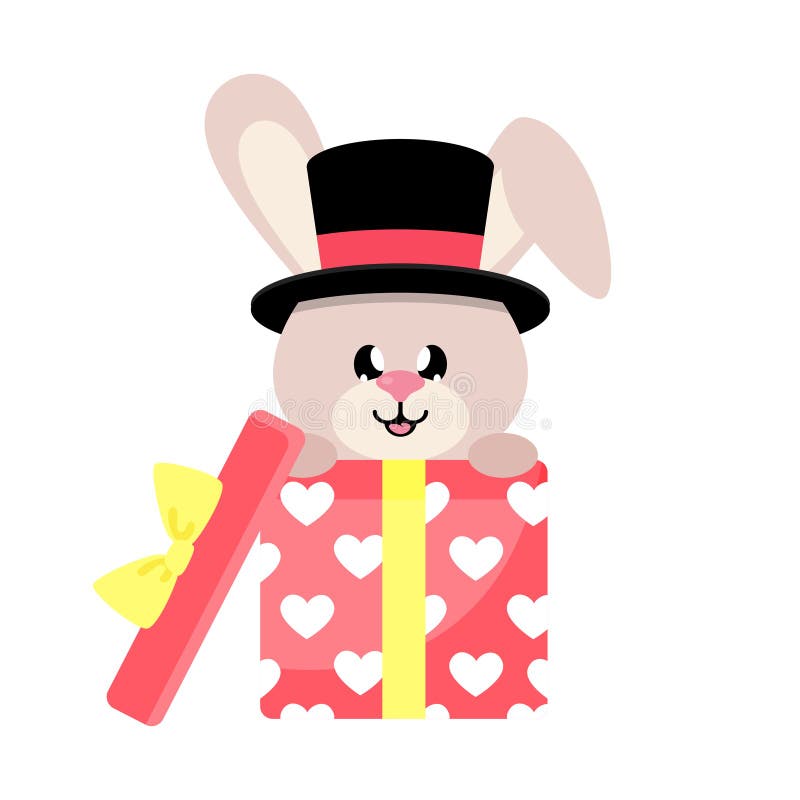 Cartoon Cute Bunny in Hat Sitting Gift Stock Vector - Illustration of ...