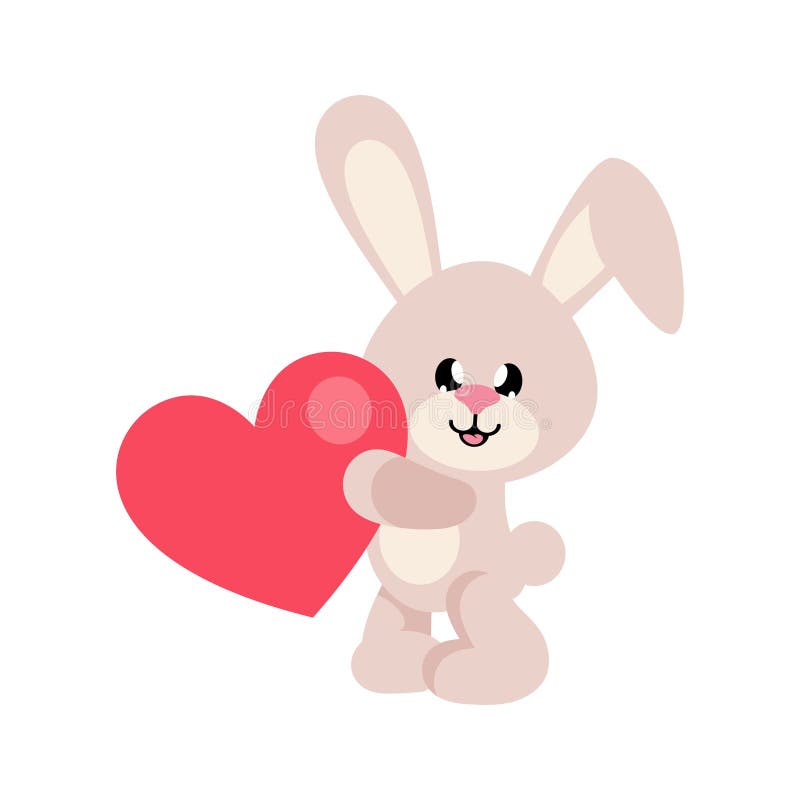 Cartoon Cute Bunny with Lovely Heart Stock Vector - Illustration of ...