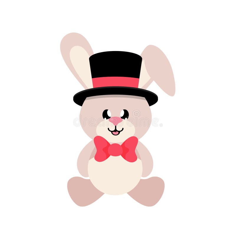 Cartoon Cute Bunny Sitting with Tie and Hat Stock Vector - Illustration ...