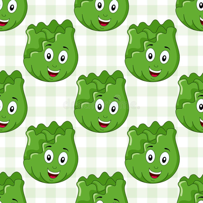 Cartoon Cute Cabbage Seamless Pattern Stock Vector - Illustration of ...