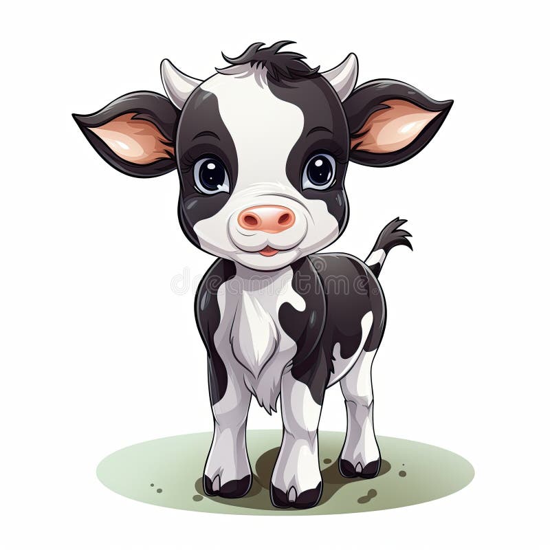 Cow Flat Drawing. Little Calf Cute Kawaii Style Stock Vector ...