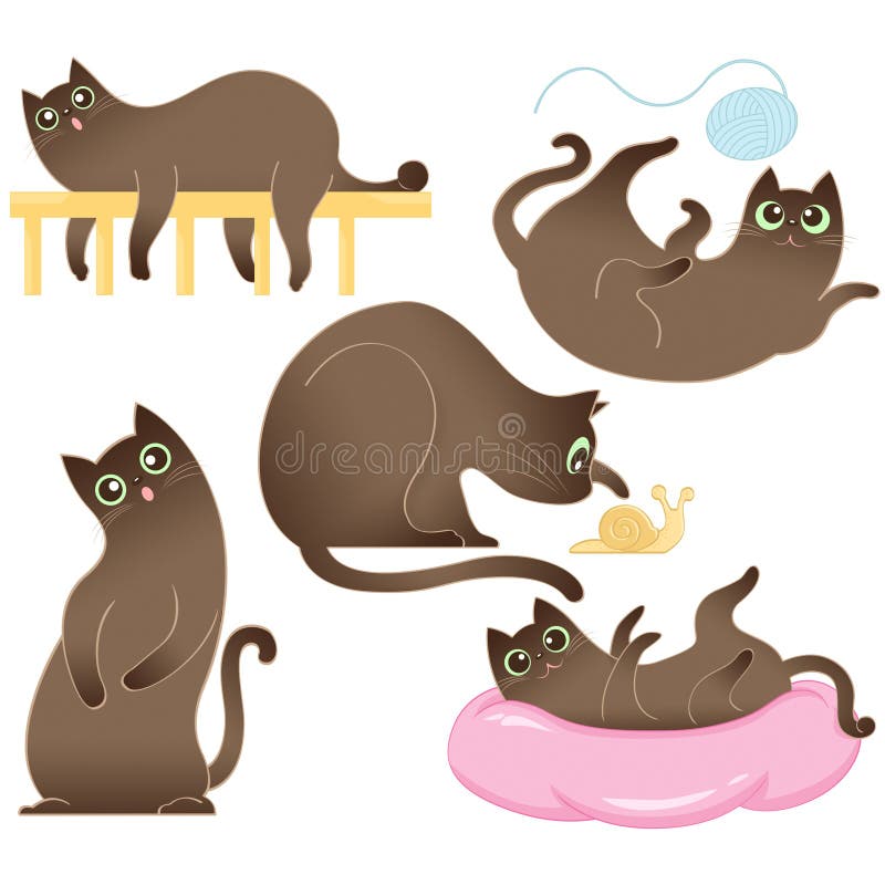 Cartoon Cute Cat Set With Different Poses And Emotions Illustration Of