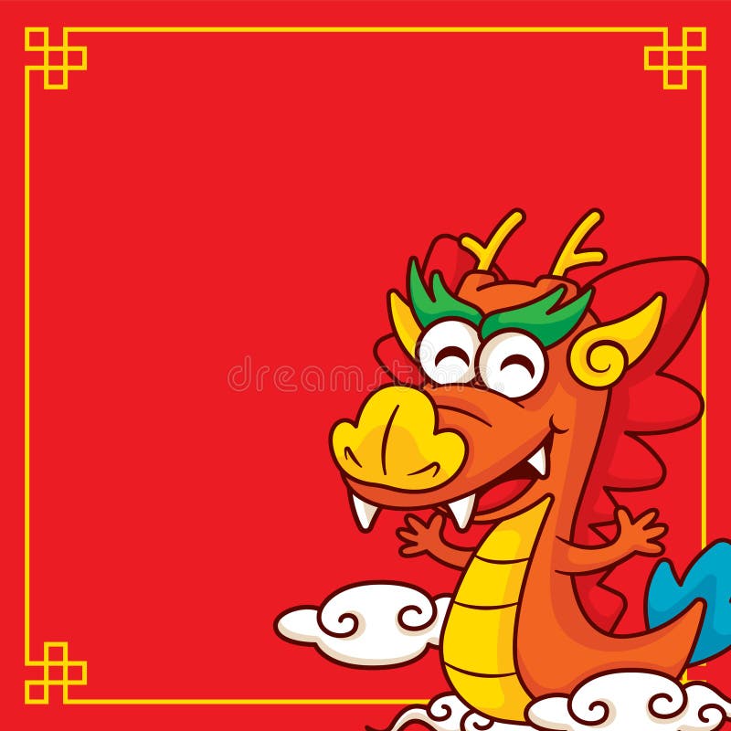 Cute Chinese Dragon Riding On Oriental Cloud With Big Chinese Word Sign