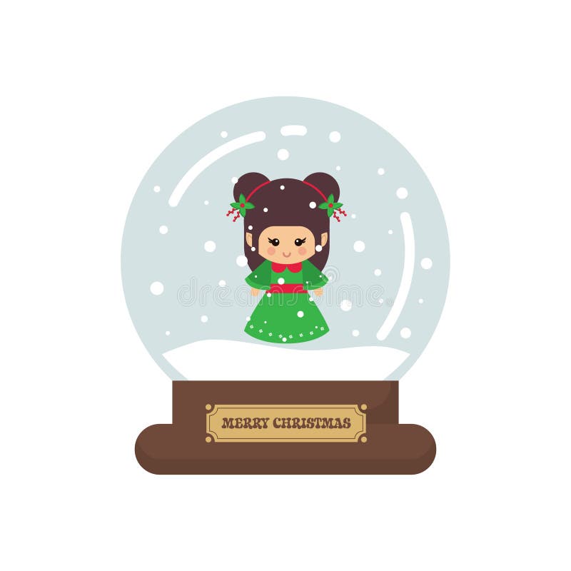 Cartoon Cute Christmas Snowglobe with Christmas Elf Stock Vector ...