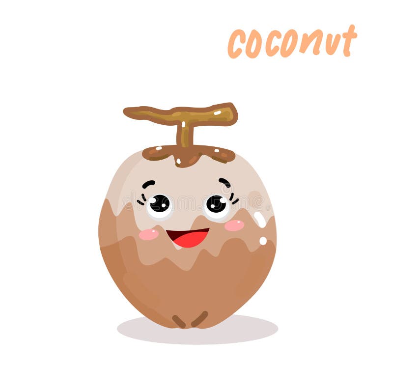 Cartoon Cute Coconut Character Vector. Stock Vector - Illustration of ...