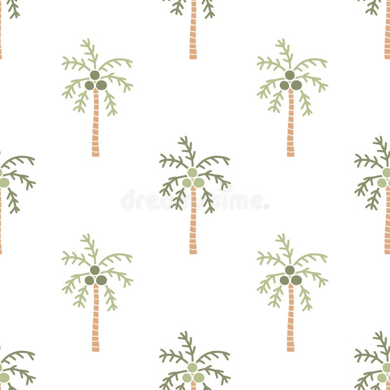 Cartoon Cute Coconut Tree Seamless Pattern. Stock Vector - Illustration ...