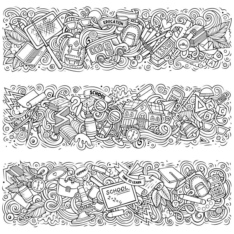 Cartoon Cute Colorful Vector Hand Drawn Doodles School Horizontal ...