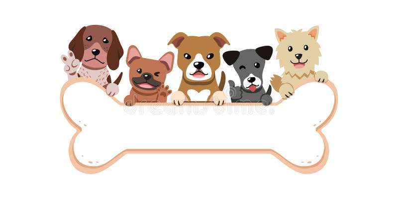 Cartoon Cute Different Breeds of Dogs with Bone Sign Stock Vector ...