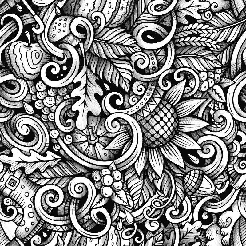 Cartoon Cute Doodles Autumn Seamless Pattern Stock Vector ...