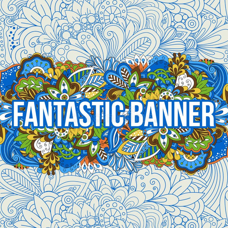 Cartoon Cute Doodles Hand Drawn Banner Stock Vector - Illustration of ...