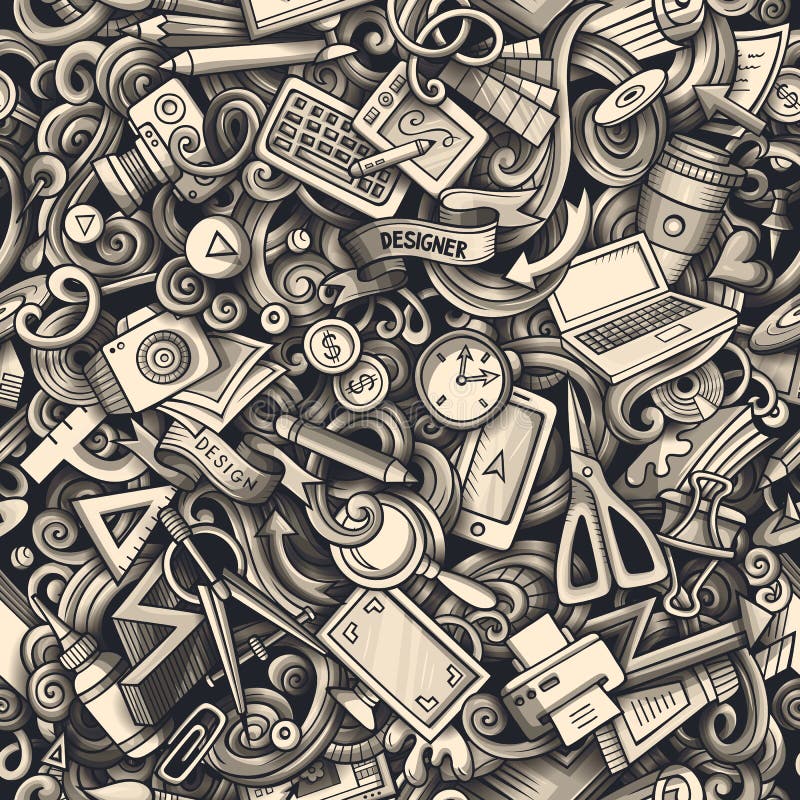 Cartoon Cute Doodles Hand Drawn Designer Seamless Pattern Stock Vector ...