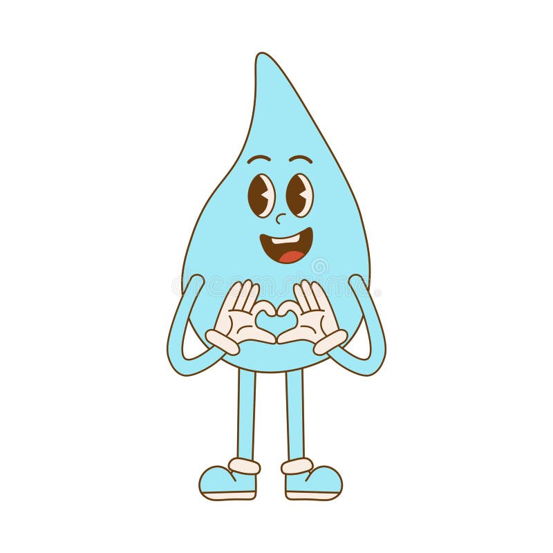 Cartoon Cute Drop Water Character in Retro Style Stock Vector ...