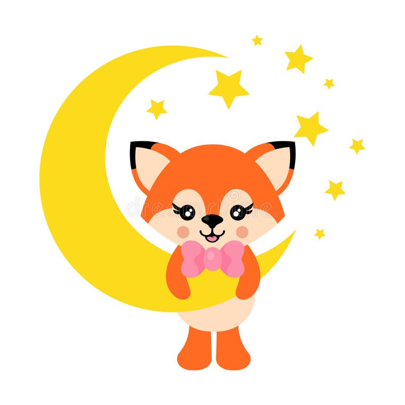 Cartoon Cute Fox with Tie on the Moon Stock Vector - Illustration of ...