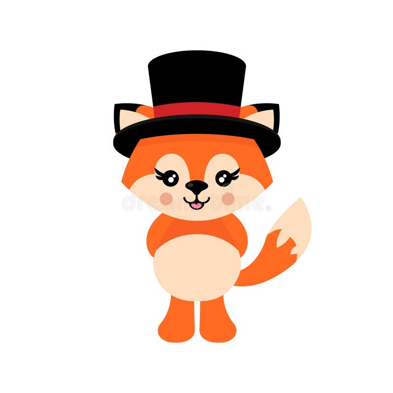 Cute Cartoon Fox in a hat stock vector. Illustration of drawing - 104482873