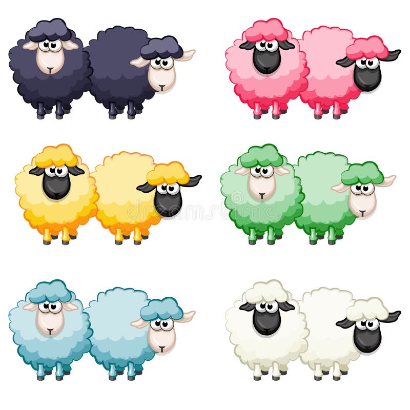 Cartoon Cute Funny Colored Sheep Stock Vector - Illustration of farm ...