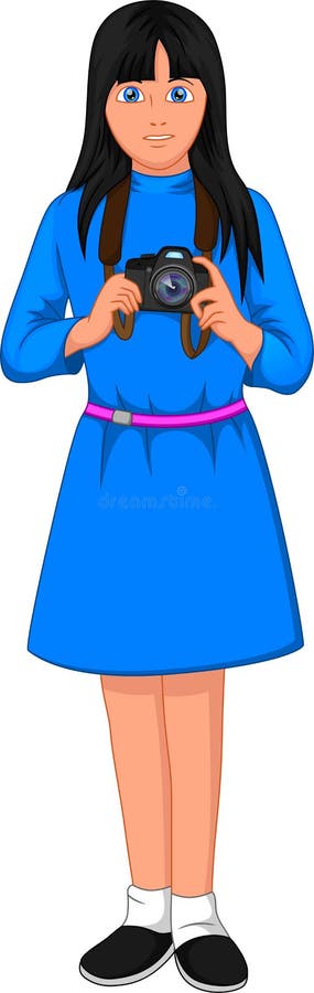 Cartoon Cute Girl Smiling and Holding the Camera Stock Vector ...