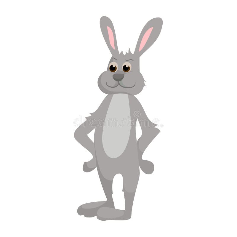 Cartoon Cute Gray Rabbit is Standing on White Background. Vector Stock ...