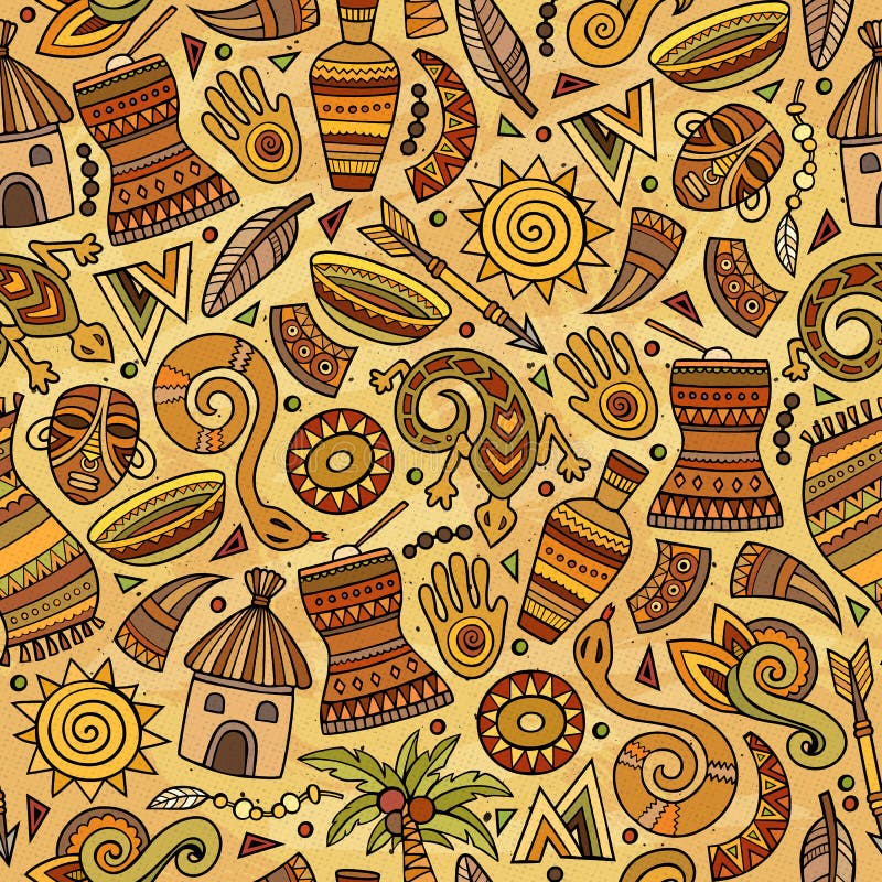 Cartoon Cute Hand Drawn African Seamless Pattern Stock Vector ... Cartoon Cute Hand Drawn African Seamless Pattern Stock Vector ...