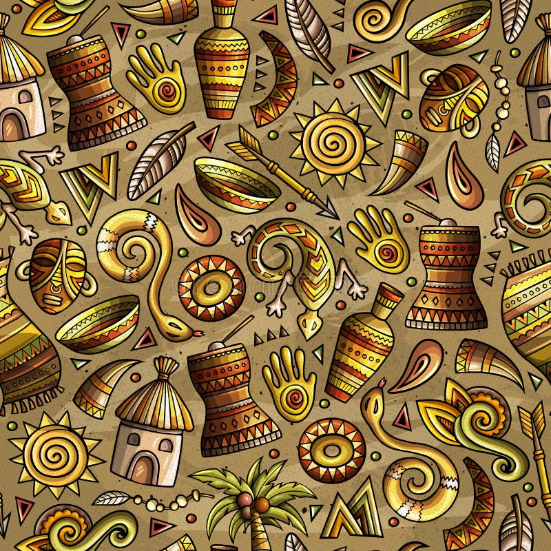 Cartoon Cute Hand Drawn African Seamless Pattern Stock Vector ... Cartoon Cute Hand Drawn African Seamless Pattern Stock Vector ...