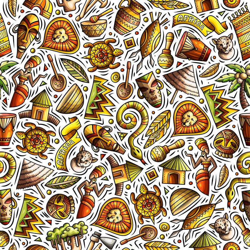 Cartoon Cute Hand Drawn African Seamless Pattern Stock Vector ... Cartoon Cute Hand Drawn African Seamless Pattern Stock Vector ...