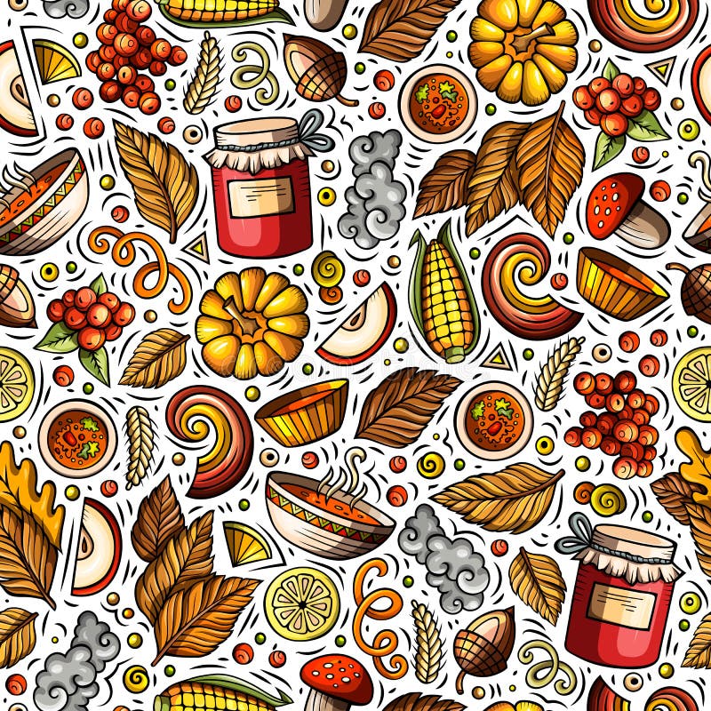 Cartoon Cute Hand Drawn Autumn Seamless Pattern Stock Illustration ... Cartoon Cute Hand Drawn Autumn Seamless Pattern Stock Illustration ...