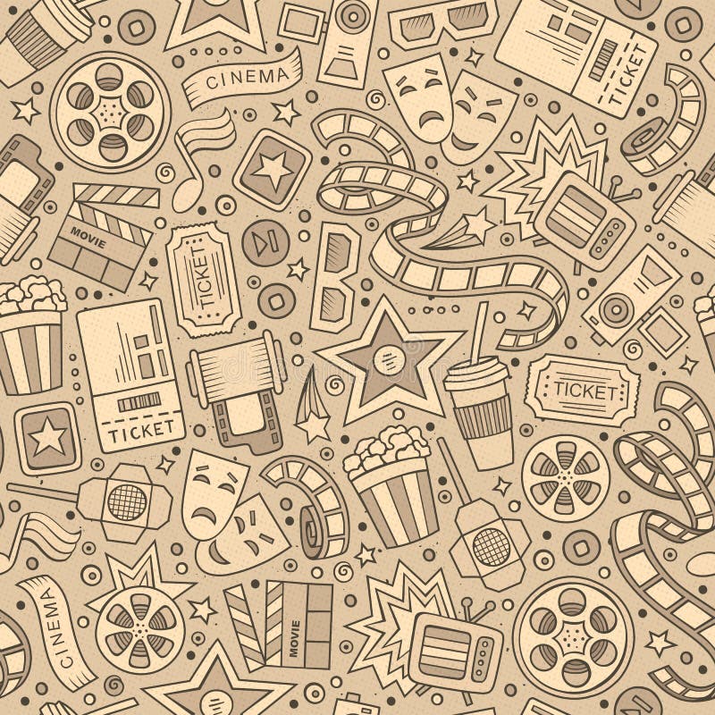 Cinema Seamless Pattern with Hand Drawn Elements Stock Vector ...