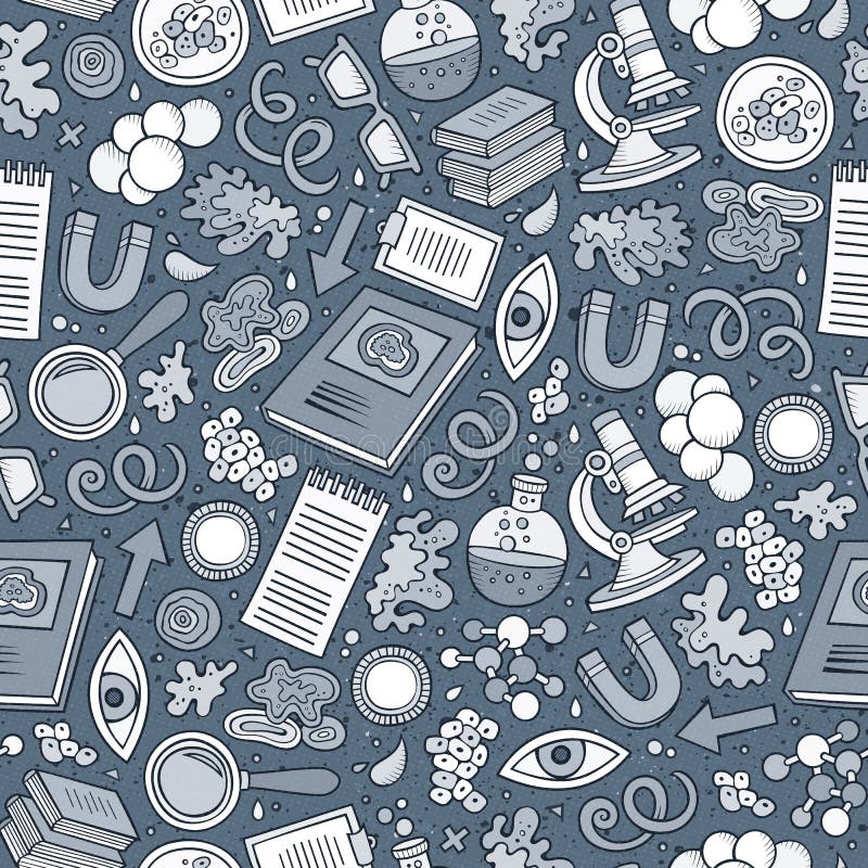 Cartoon Cute Hand Drawn Science Seamless Pattern Stock Vector ...