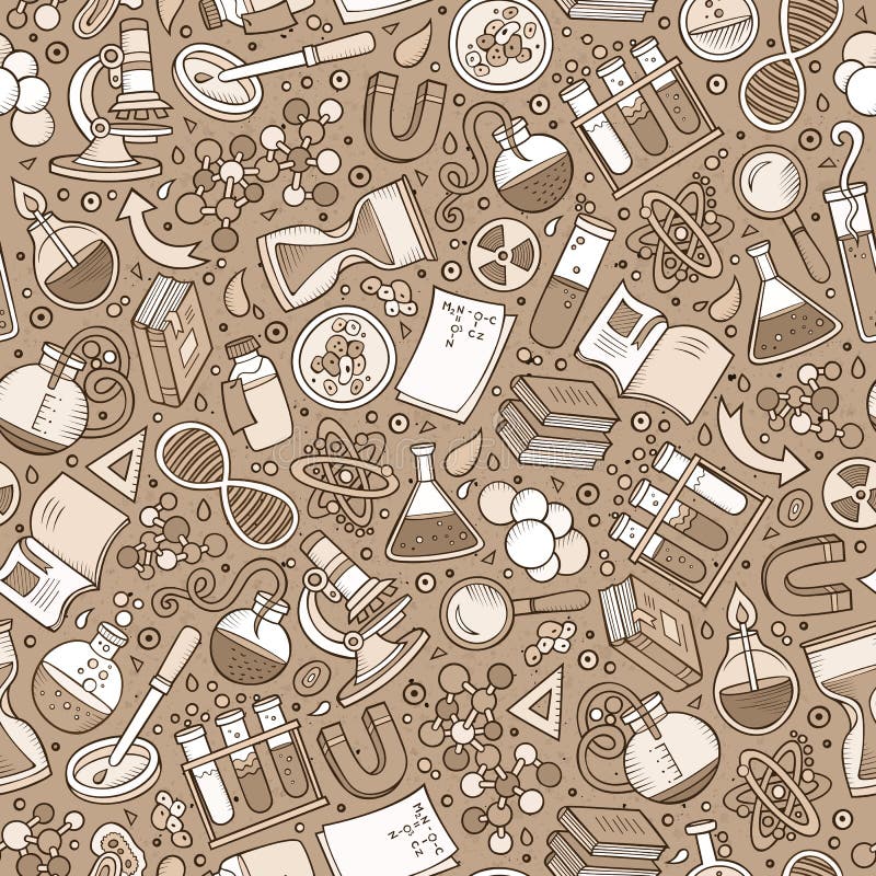 Cartoon Cute Hand Drawn Science Seamless Pattern Stock Vector ...