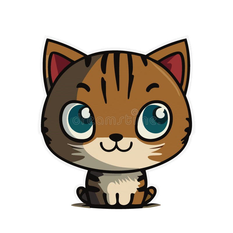 Cartoon Cute Happly Little Cat. Beautiful Kitten Alone Stock Vector ...