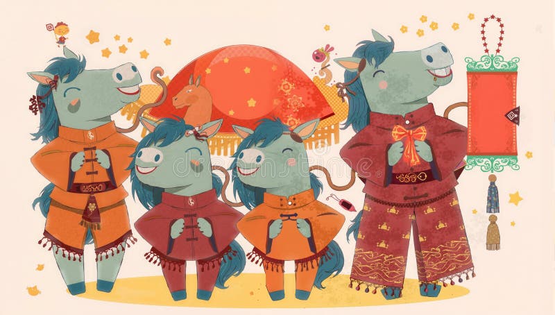 Cartoon Cute Horses Character Set Holding Red Packet - AI Generated ...