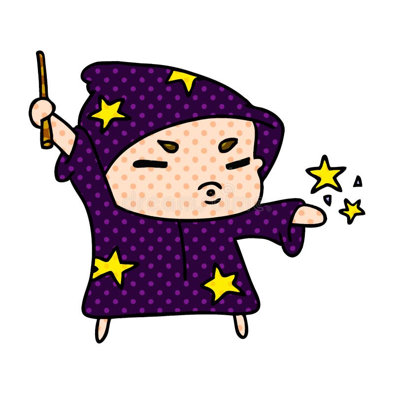 Cartoon Cute Kawaii Wizard Child Stock Vector - Illustration of ...