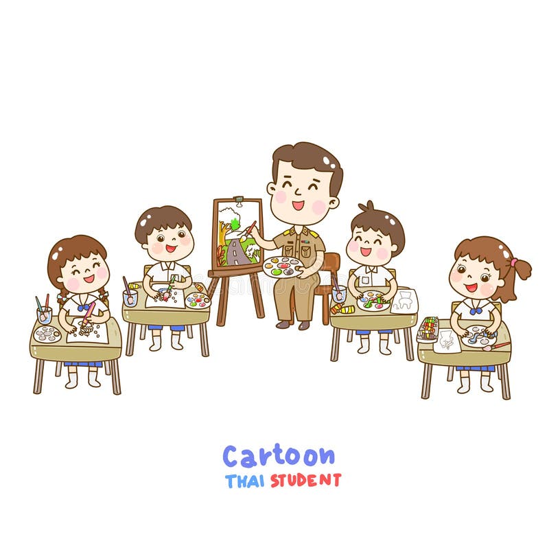 Cartoon Cute Kids in Art Class. Stock Illustration - Illustration of ...