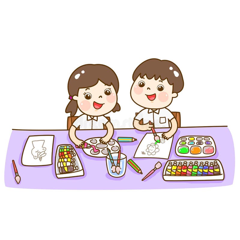 Cartoon Cute Kids in Art Class. Stock Vector - Illustration of toddler ...