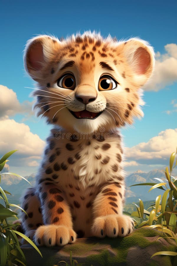Cartoon Cute Leopard in Nature. Illustration, AI Generative Stock Photo ...
