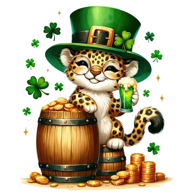 Cute Leopard St Patrick S Day Clipart Illustration AI Generative Stock ...