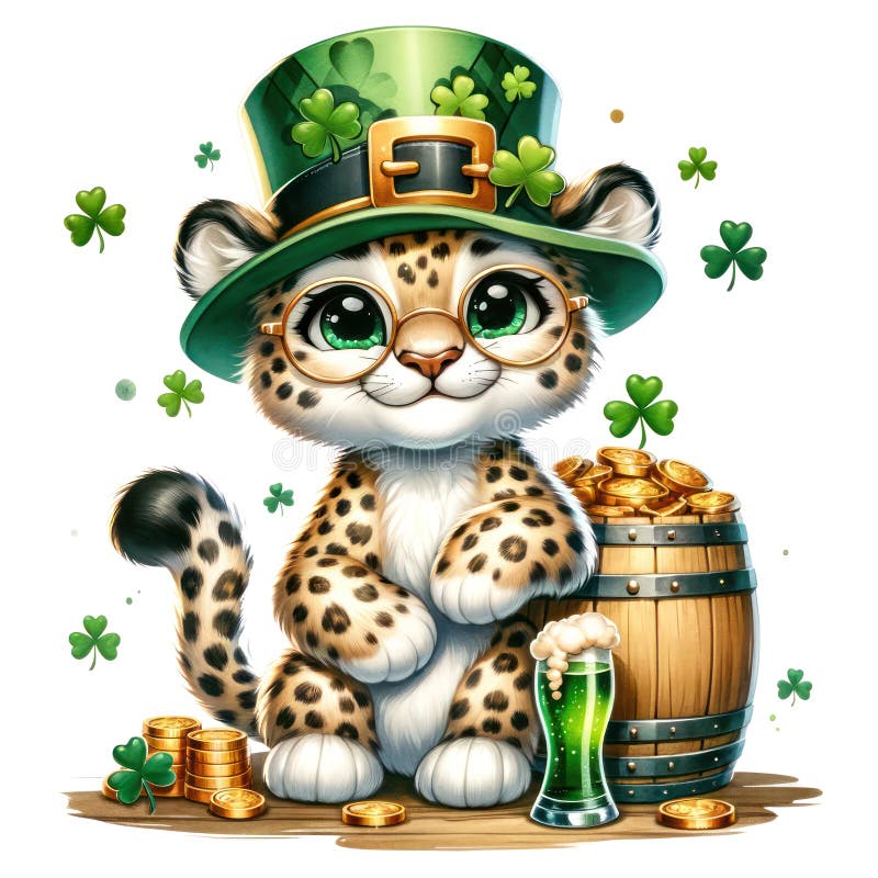 Cute Leopard St Patrick S Day Clipart Illustration AI Generative Stock ...