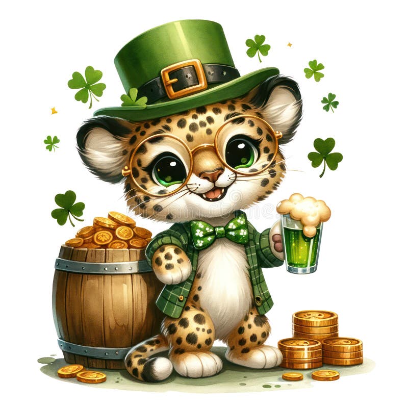 Cute Leopard St Patrick S Day Clipart Illustration AI Generative Stock ...