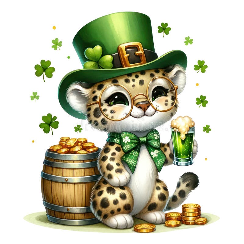 Cute Leopard St Patrick S Day Clipart Illustration AI Generative Stock ...