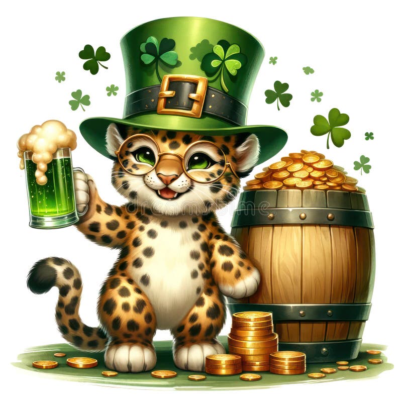 Cute Leopard St Patrick S Day Clipart Illustration AI Generative Stock ...