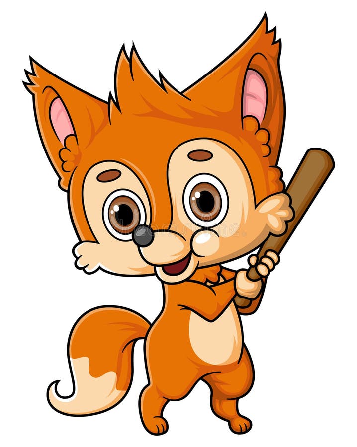 Cartoon Cute Little Fox Playing Baseball Stock Vector - Illustration of ...