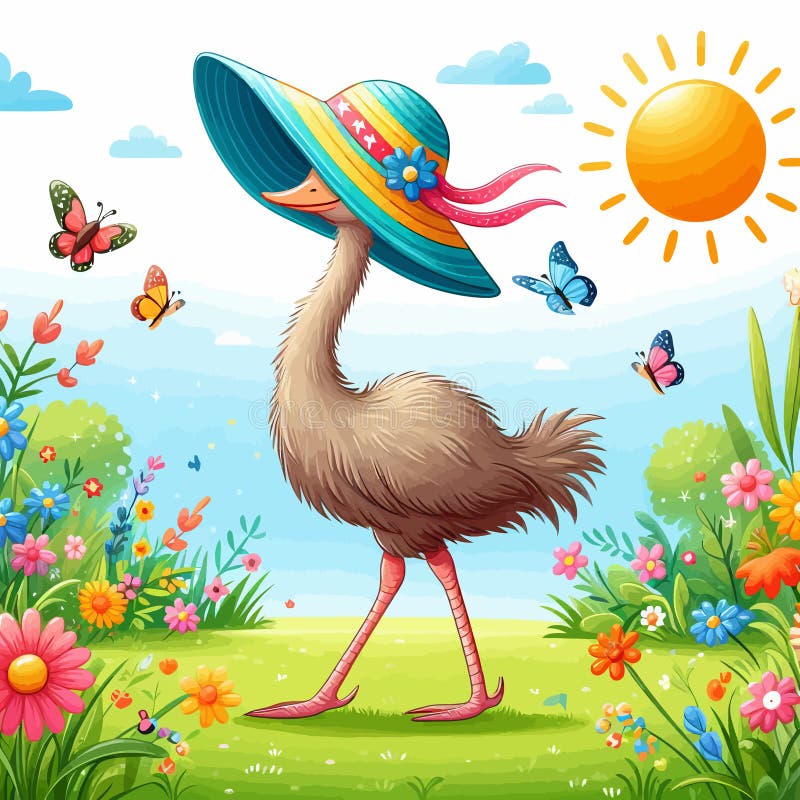 Cartoon Cute Little Ostrich Standing Stock Vector - Illustration of ...