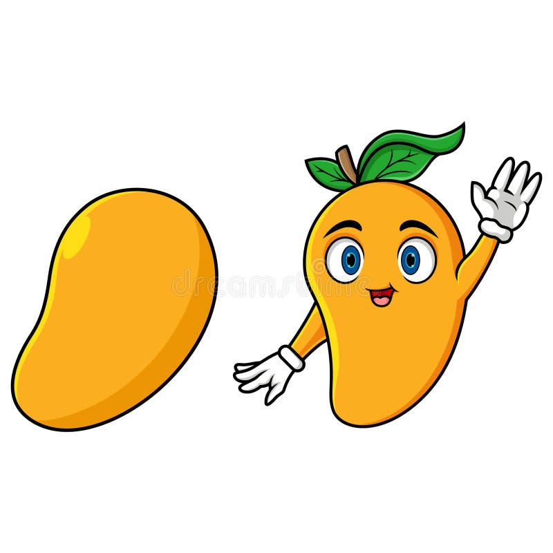 Cartoon Cute Mango Fruit Waving Hand Stock Vector - Illustration of ...
