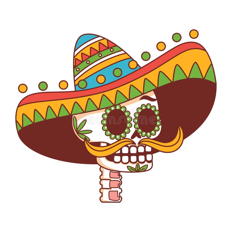 Vector Cartoon Cute Mexican Skull Llustration Isolated Stock Vector ...