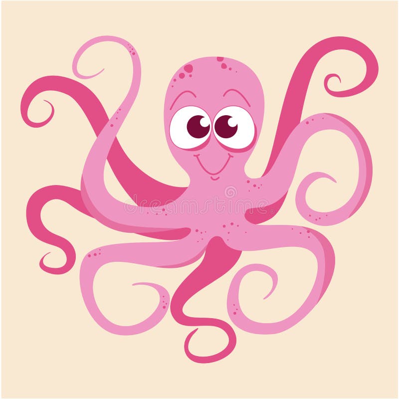 Cartoon Cute Octopus. Vector Flat Illustration of Pink Octopus Stock ...