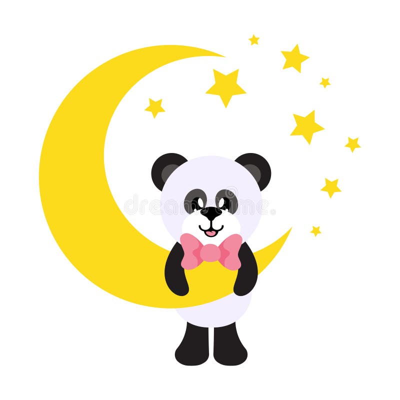 Cartoon Cute Panda with Tie and Moon Stock Vector - Illustration of ...